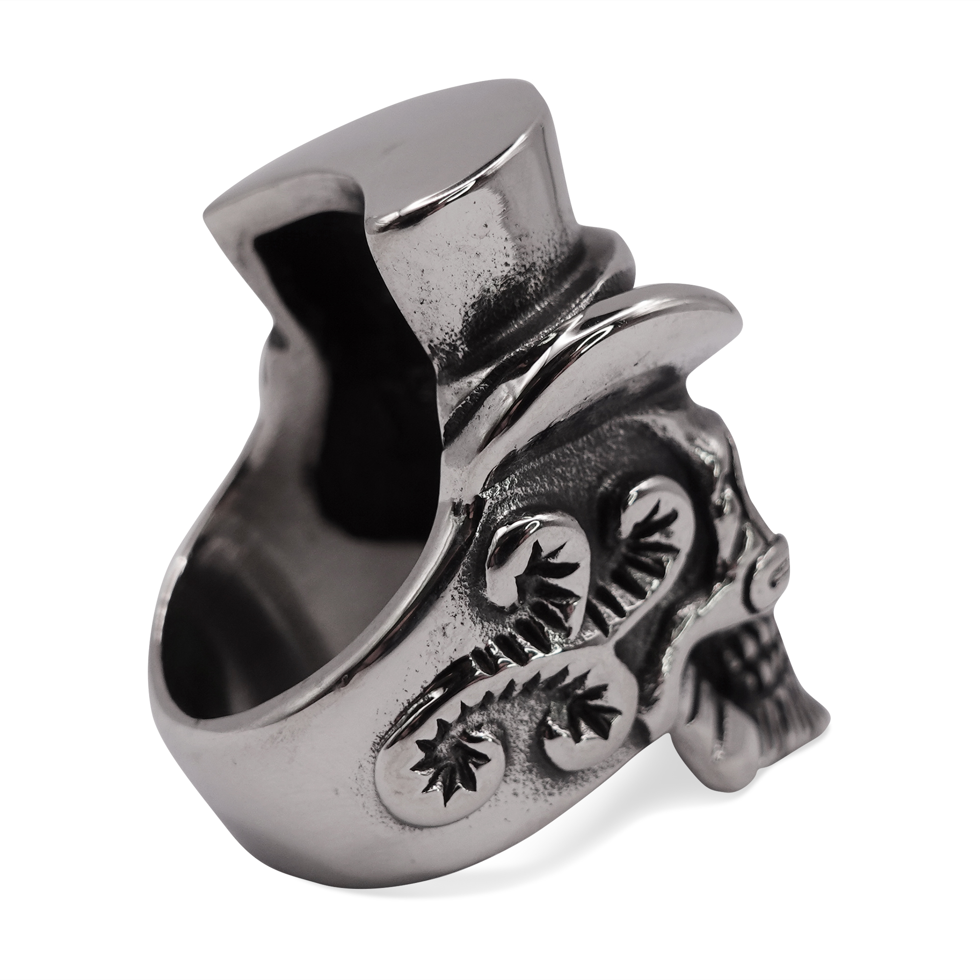 Baron Bearded Skull & Top Hat Polished Signet Ring