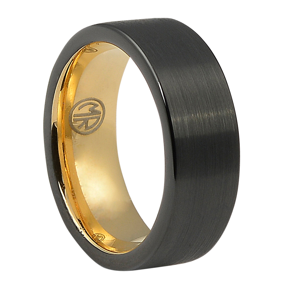Elegant “Forever Black” Titanium Men's Ring with Gold Inner Layer