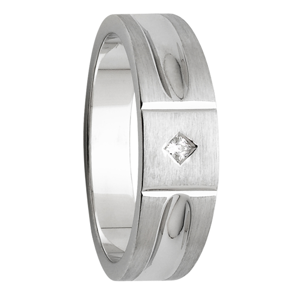 Vertical Grooves Angle Diamond White Gold Mens Ring