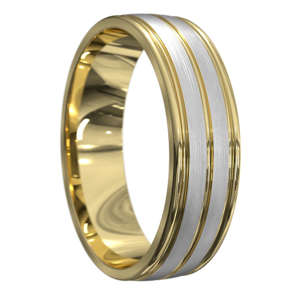Yellow and White Gold Brushed Mens Wedding Ring