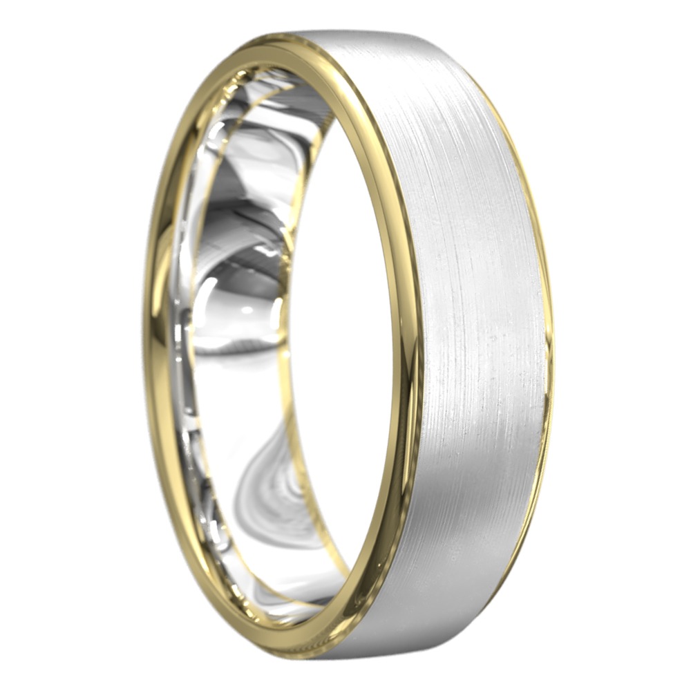 Yellow and White Gold Brushed Mens Wedding Ring