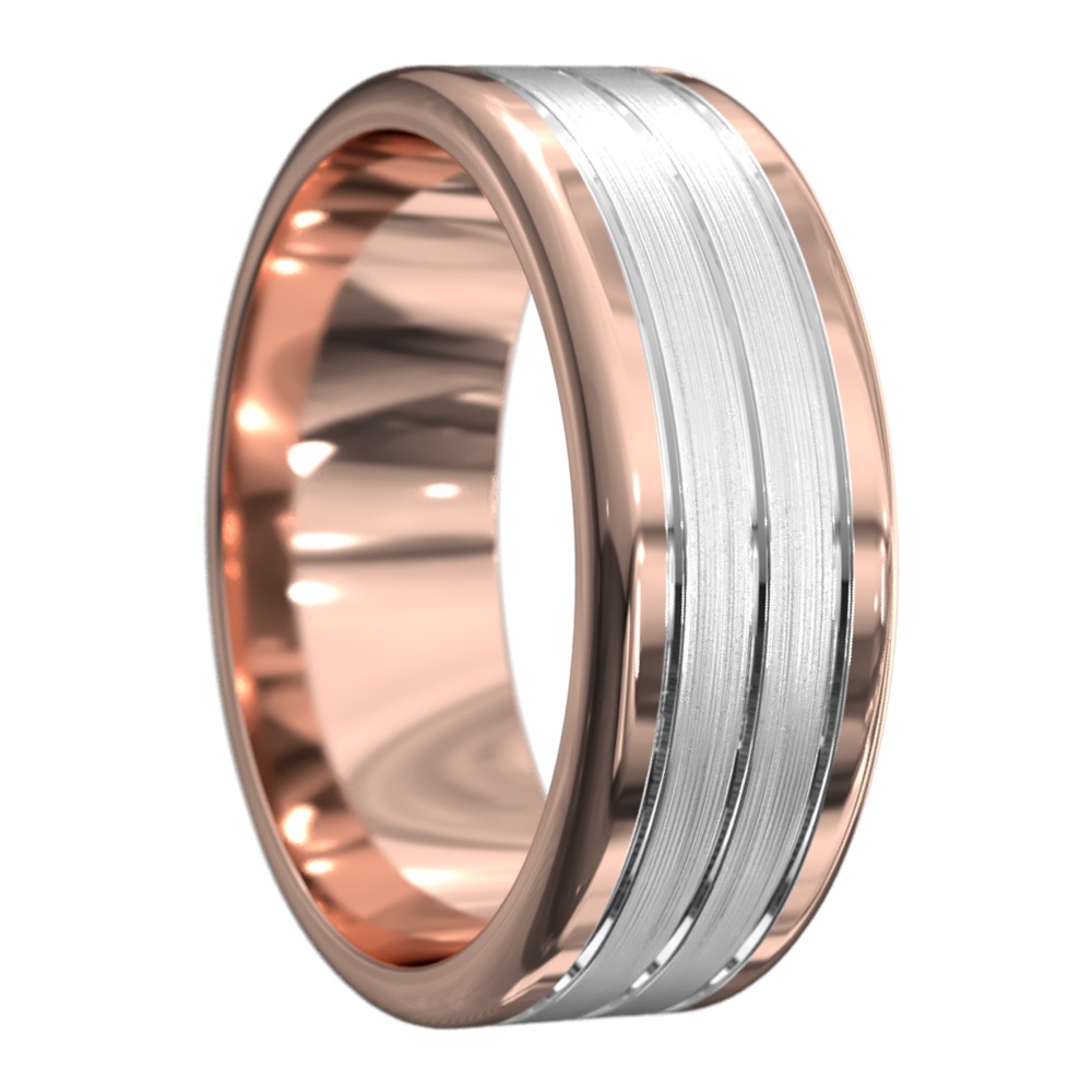 Rose and White Gold Satin Mens Wedding Ring