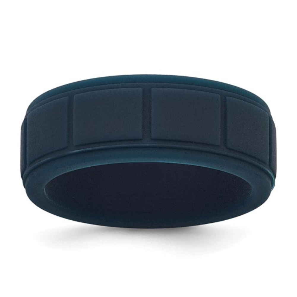 Navy Silicone Ring with Ridged Pattern | Mens Rings Online