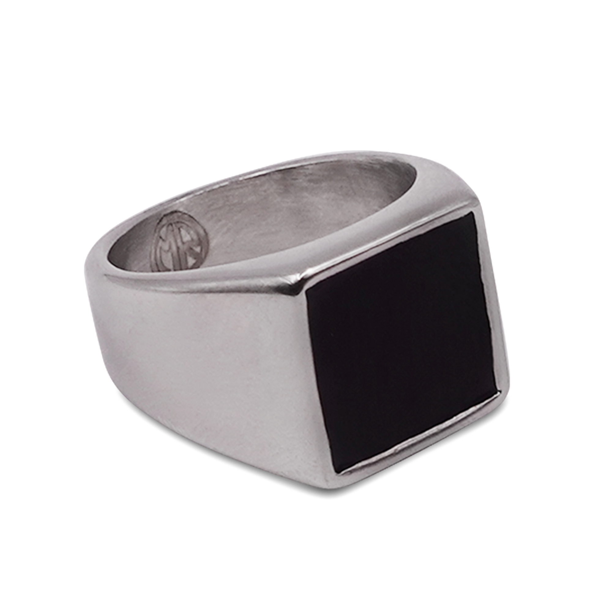 Monolith Steel Men's Signet Ring with Sleek Black Inlay