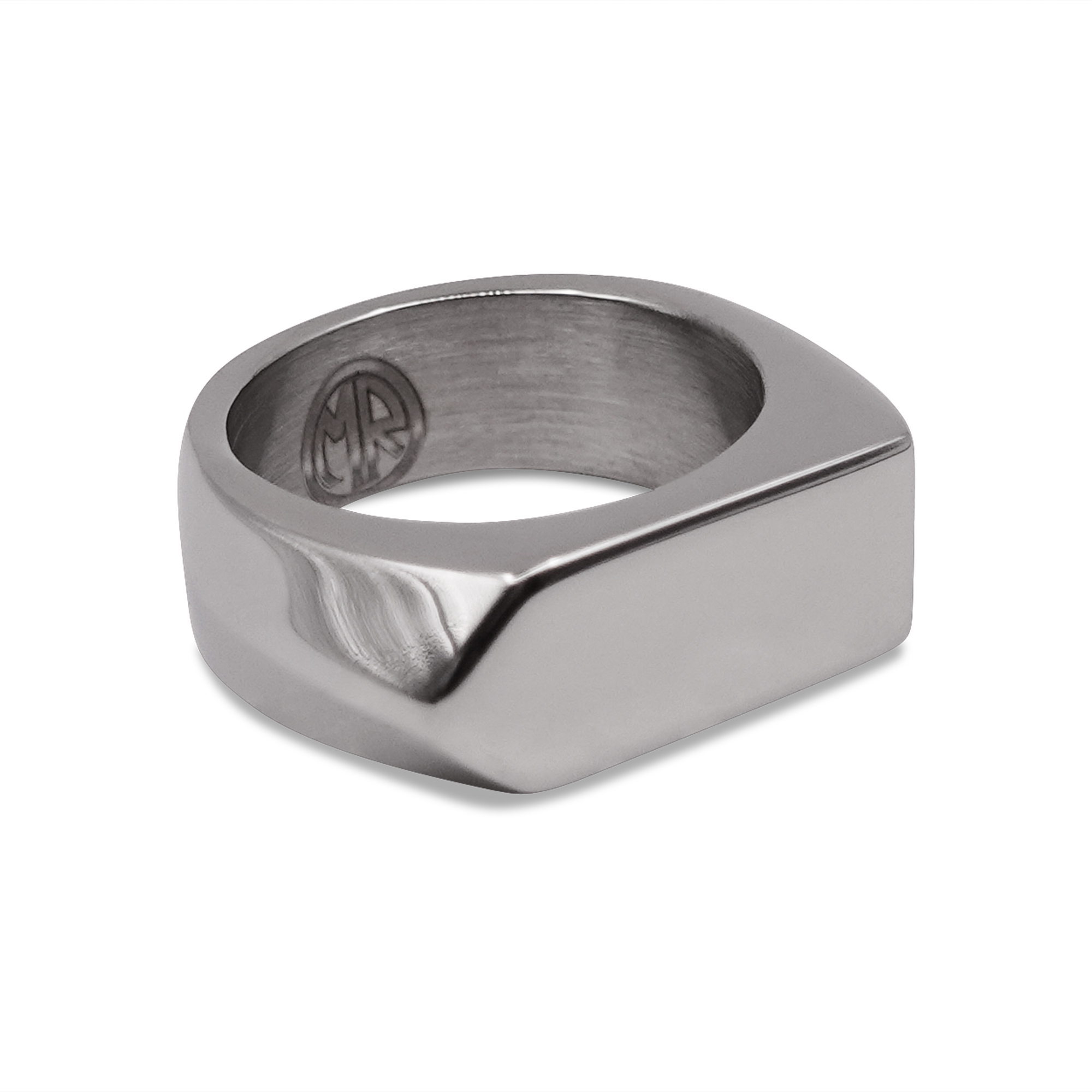 Hexon Brushed Steel Signet Ring