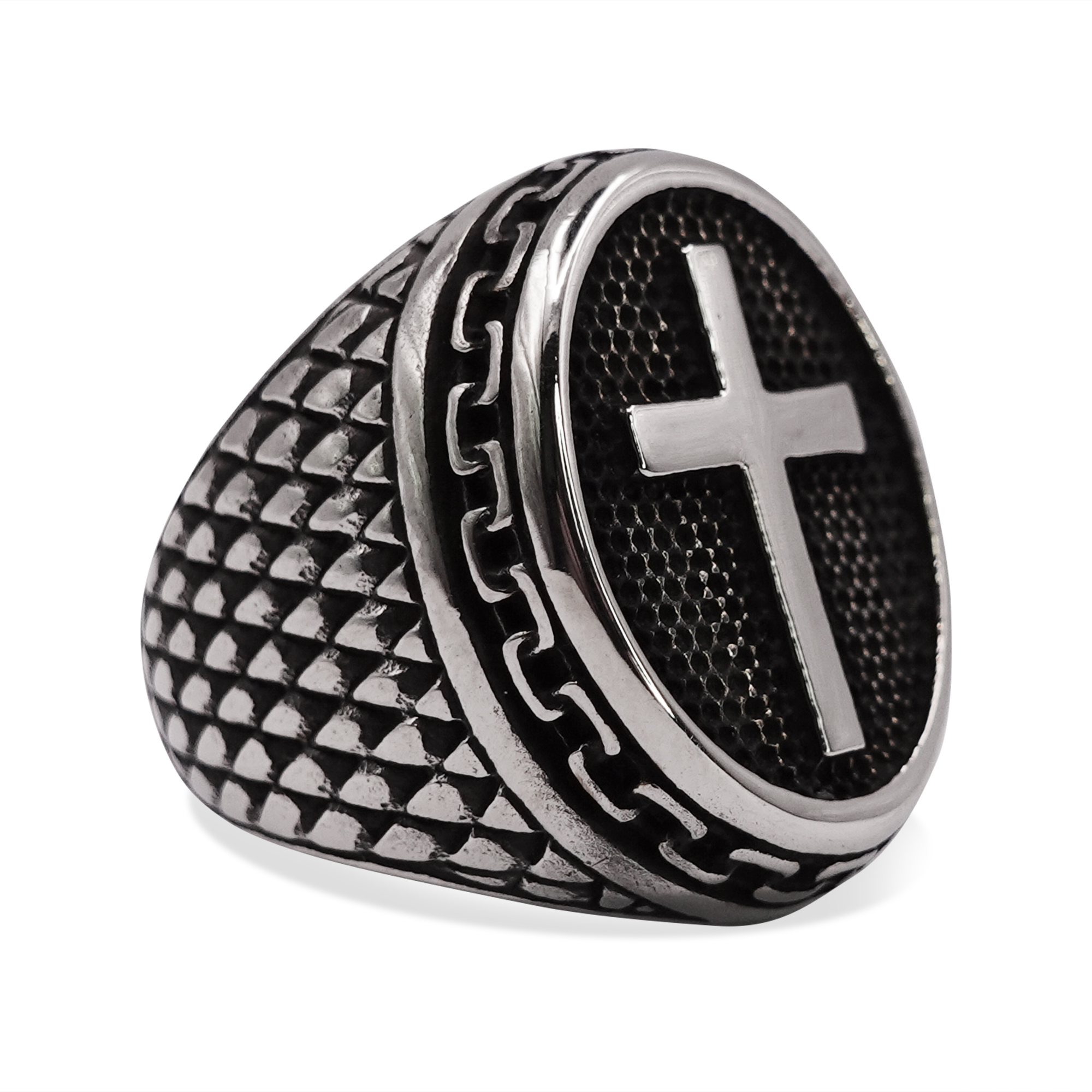 Nexus Aged Steel Cross Signet Ring