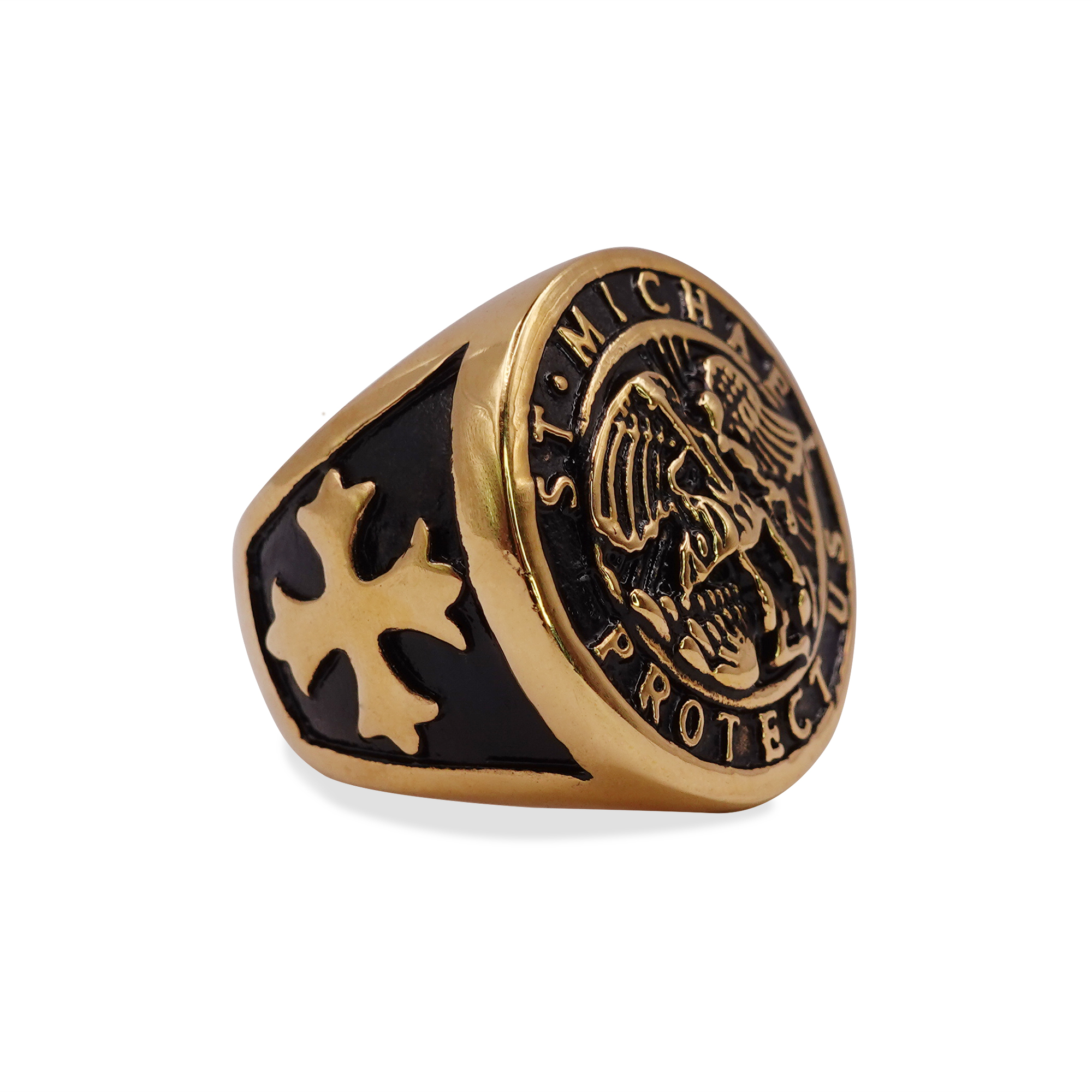St. Michael Embossed Gold Signet Ring